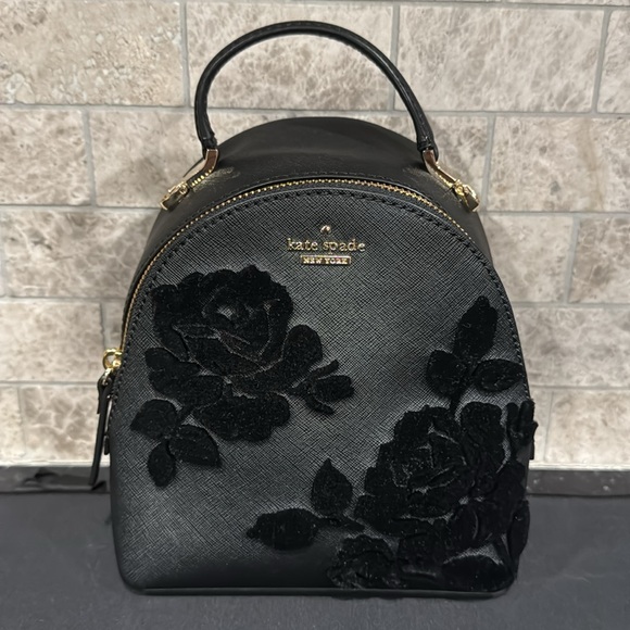 kate spade | Bags | Kate Spade Black Flocked Velvet Roses Leather ...